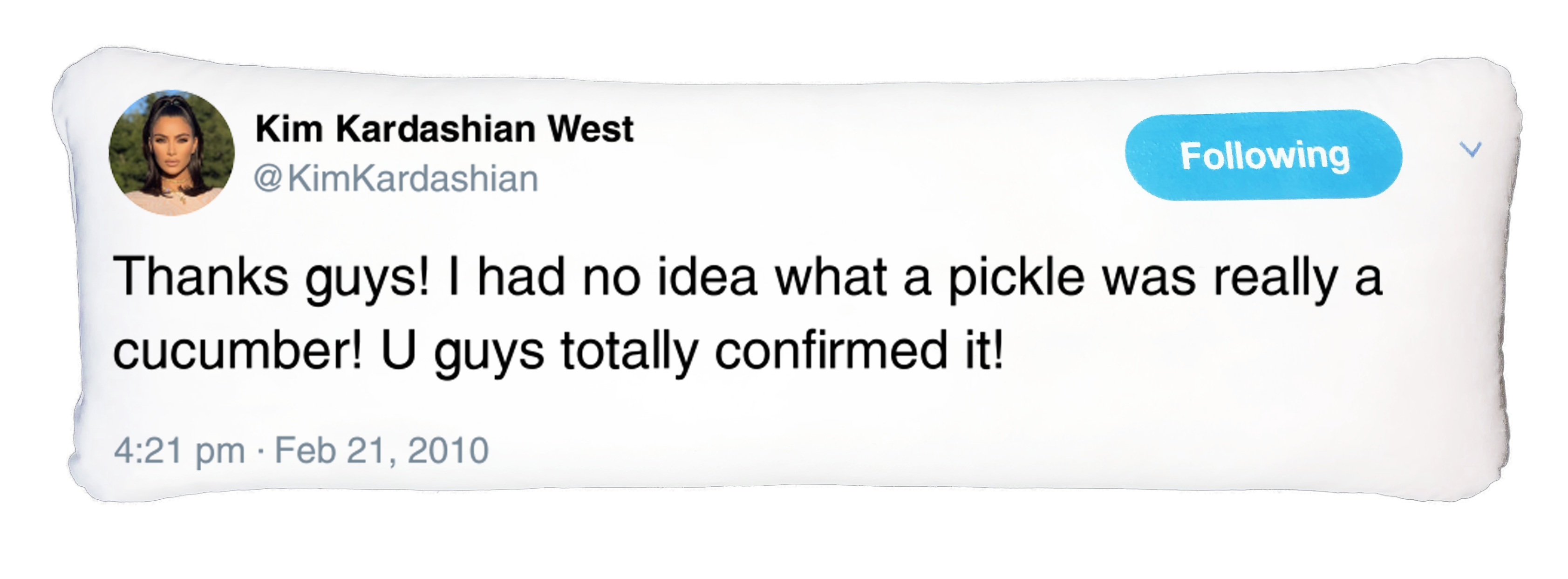 Kim Kardashian Pickles Tweet Pillow – PIZZASLIME